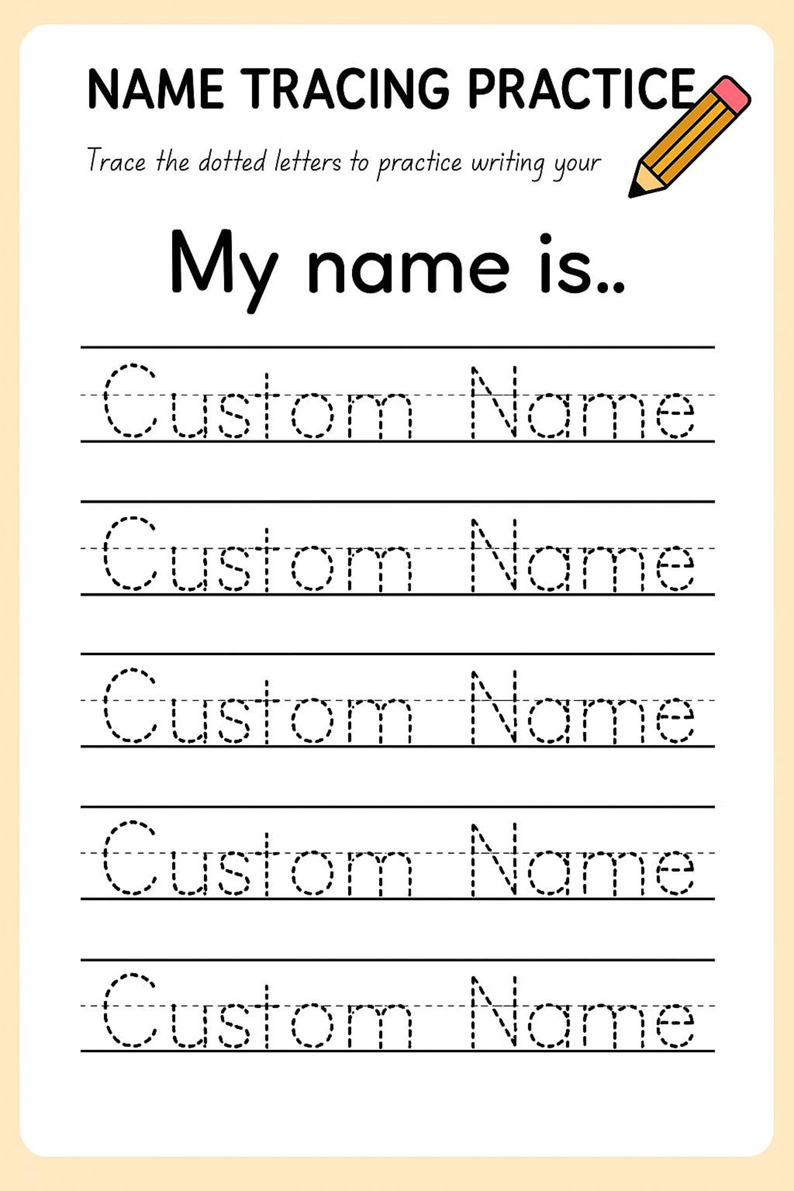Custom Name Tracing Worksheet, Personalized Kids Writing Practice ...