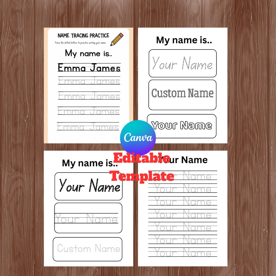 Editable Canva Name Tracing Worksheets Printable Kids Handwriting ...