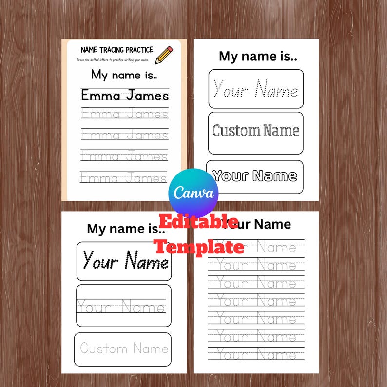 Editable Canva Name Tracing Worksheets Printable Kids Handwriting ...