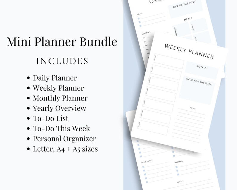 Planner Bundle, Printable, Minimalist Planner, Weekly Monthly Yearly ...