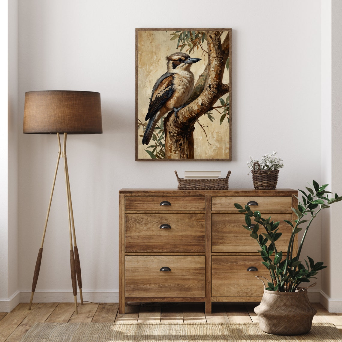 Vintage Kookaburra Eucalyptus Tree, Bird Oil Painting, Australian Painting, Digital Download ...