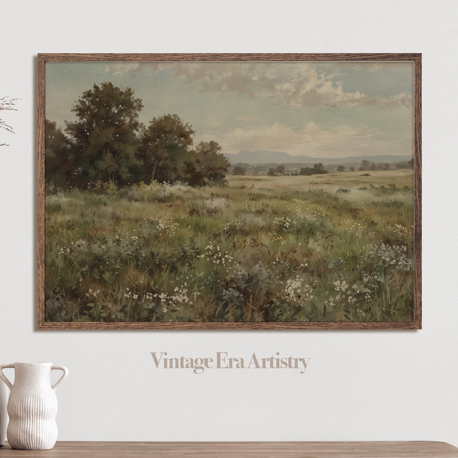 Vintage Green Valley, Grass Field Lanscape Artwork, High Quality ...