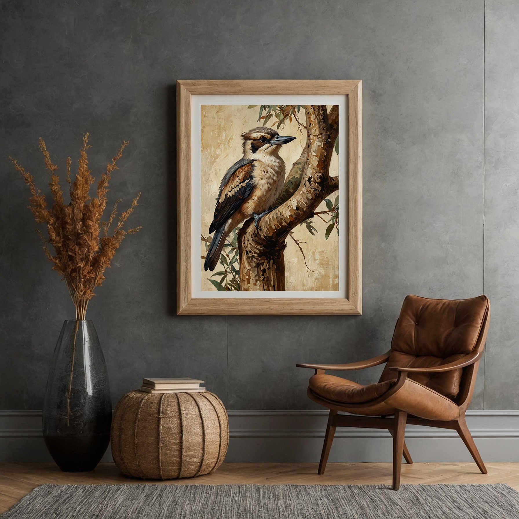 Vintage Kookaburra Eucalyptus Tree, Bird Oil Painting, Australian Painting, Digital Download ...
