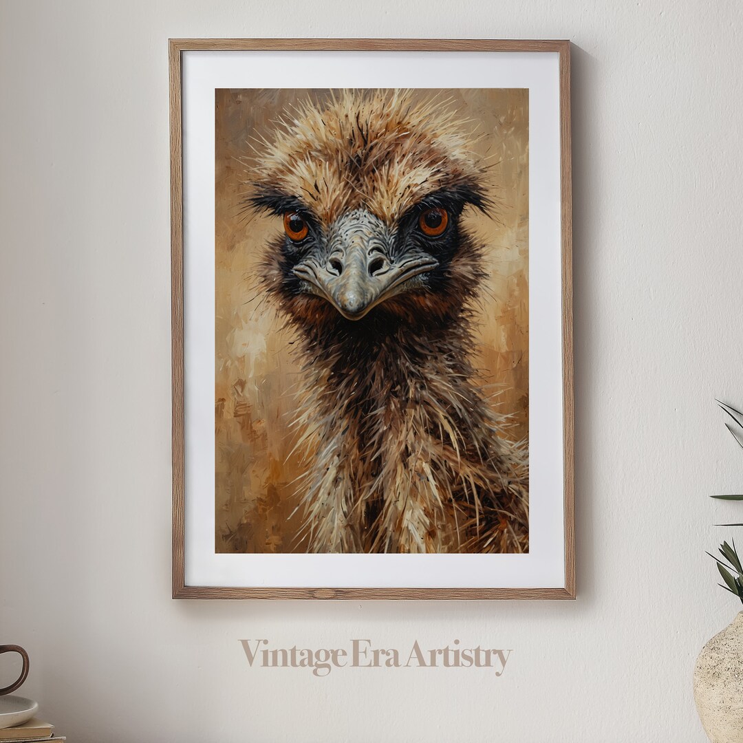 Vintage Emu Portrait Oil Painting, Printable High Quality Wall Art ...