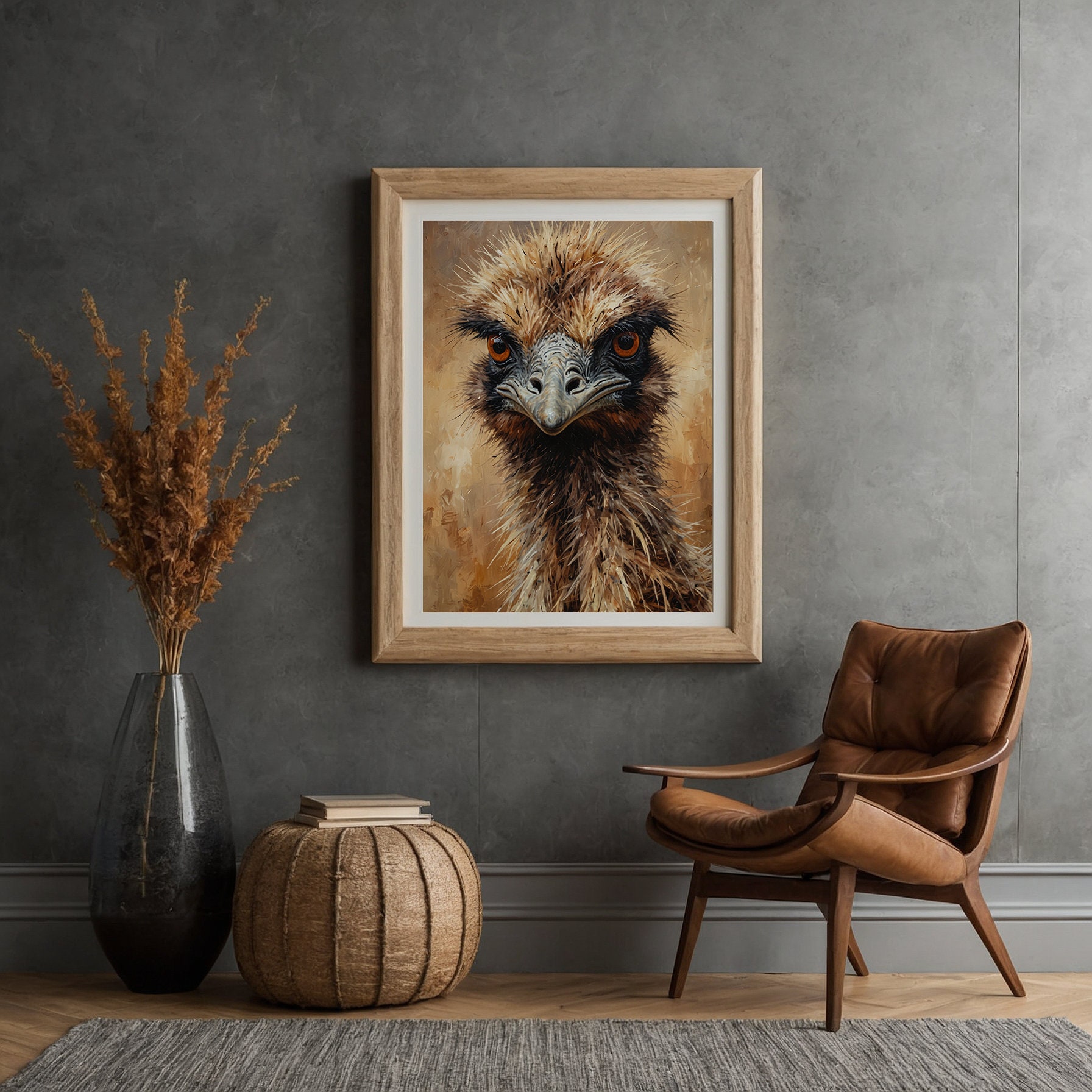 Vintage Emu Portrait Oil Painting, Printable High Quality Wall Art ...