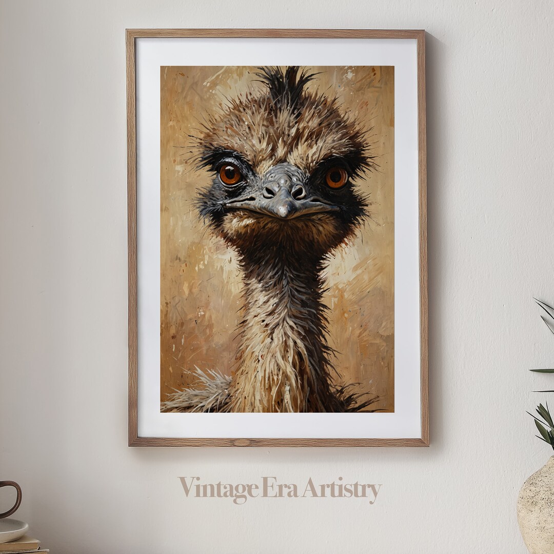 Vintage Emu Portrait Oil Painting, Printable High Quality Wall Art ...