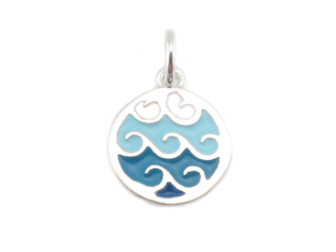 Sterling Silver Blue Wave Charm 9.5mm - Etsy