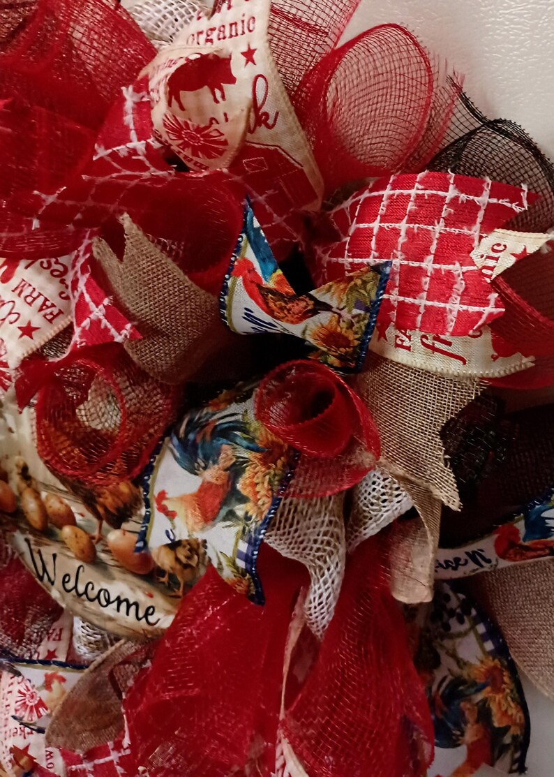 Welcome, Chicken (rooster), Peeps, and Eggs Deco Mesh Wreath - Etsy