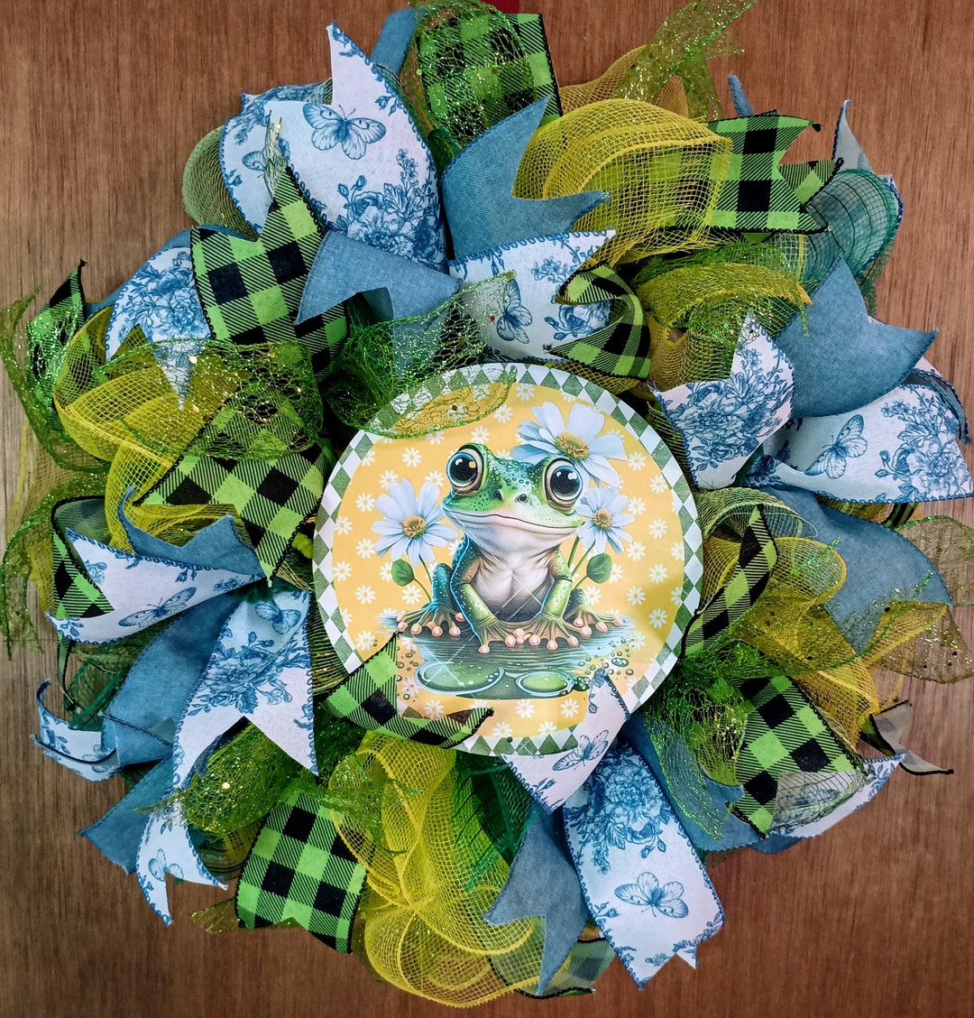 Cute Frog Deco Mesh Wreath With Ribbon - Etsy