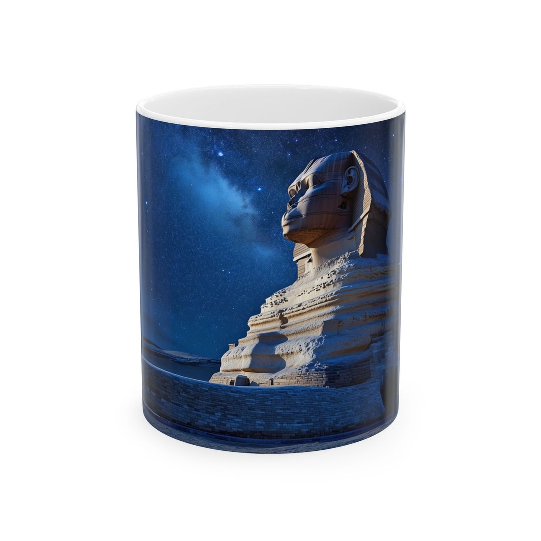 Sphinx and Starry Night Sky Mug - Ancient Egypt Cosmic Design - Unique ...