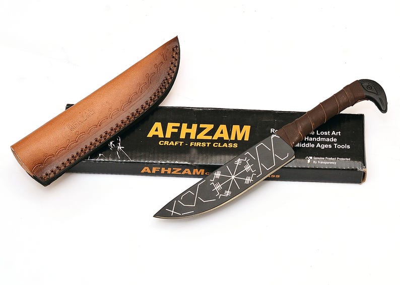 Hand Forged Viking Raven Knive Runes Engraved Camping Hunting Outdoor ...