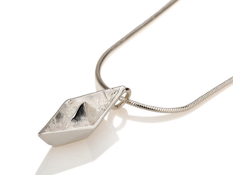 Origami Boat Pendant, Silver Origami Boat Necklace, Origami Ship Silver ...