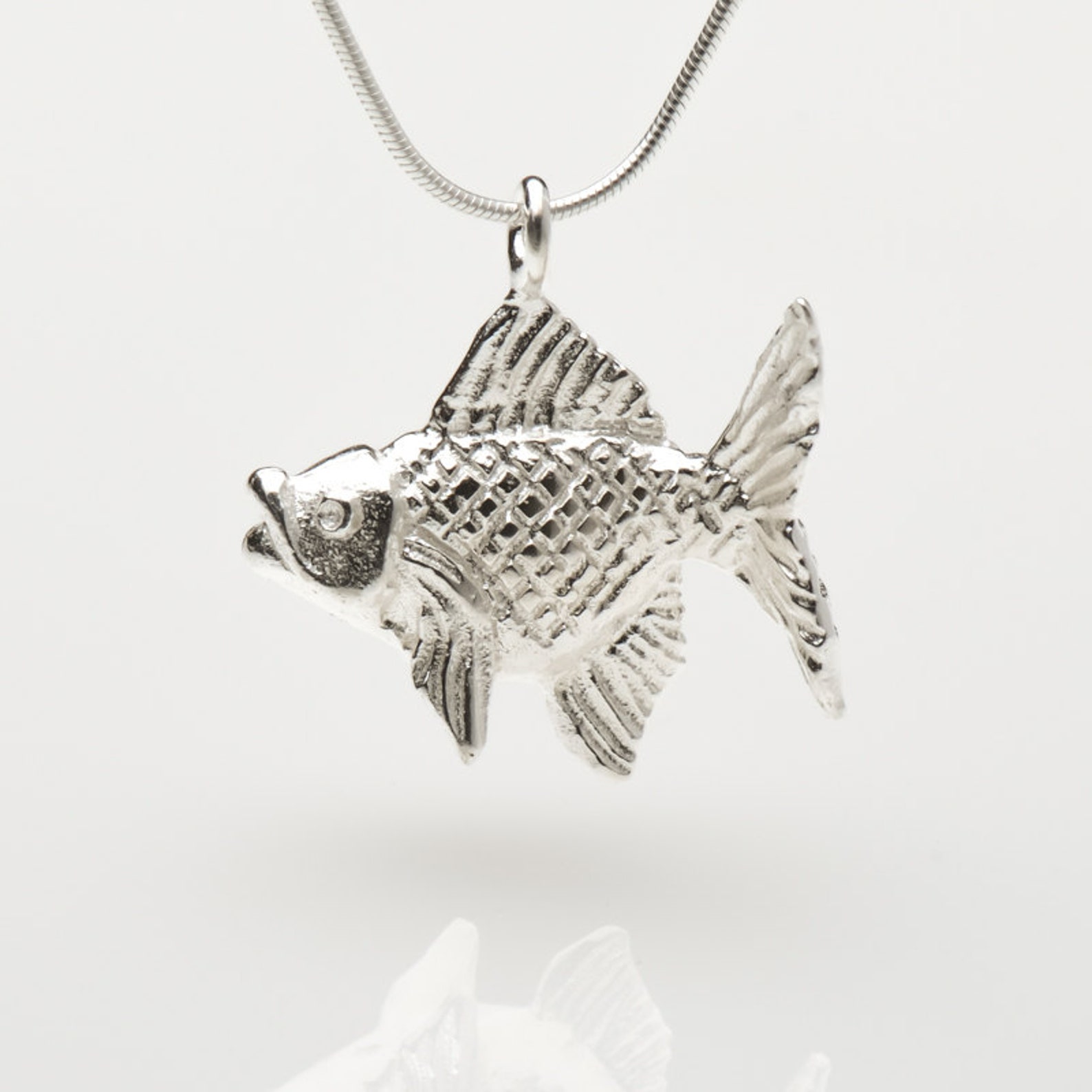 Goldfish Silver Pendant, Gold Fish Silver Charm Necklace, Silver Fish ...