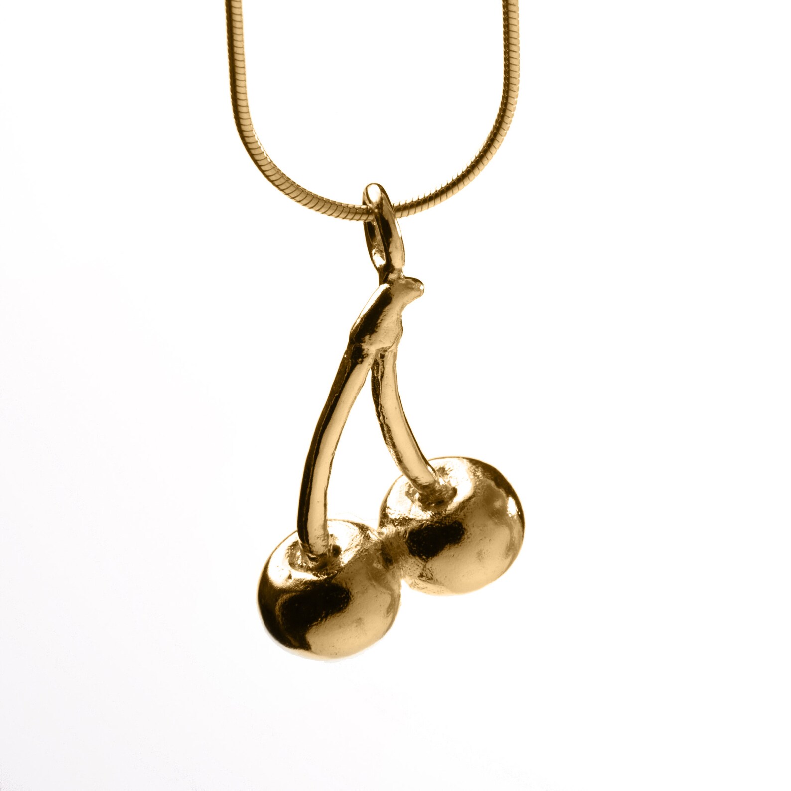 Cherry, Small Cherry Gold Pendant Necklace,fruit Necklace,gold Cherry ...