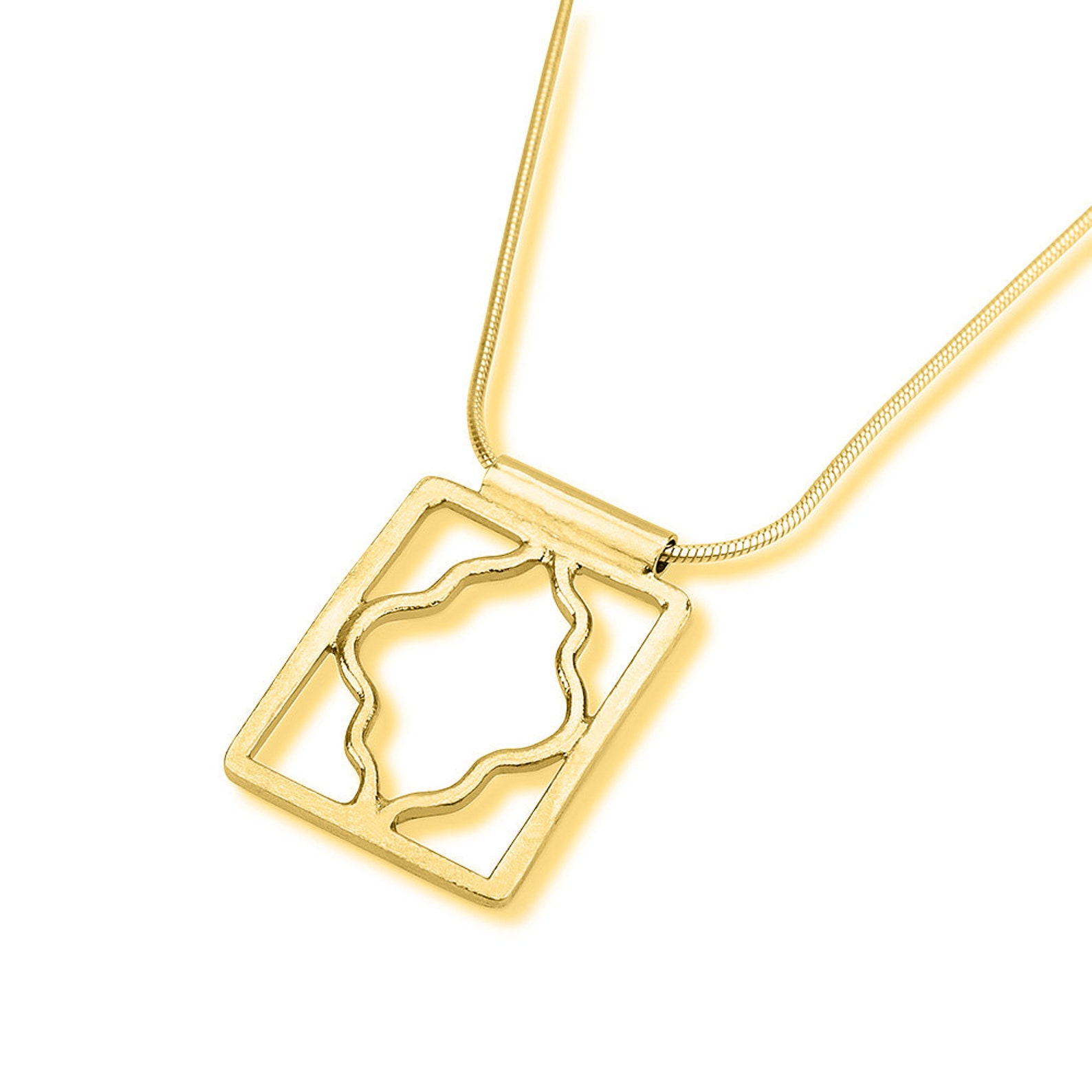 14K Gold Square Pendant Necklace, Geometric Necklace, Modern Gold ...