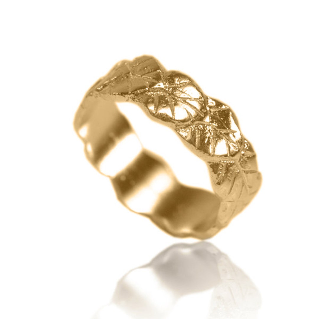 Bay Leaves Gold Ring , Leaf Pattern Wedding Ring , 14k Gold Wedding ...
