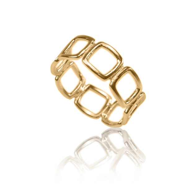 14K Gold Squares Ring, Modern Ring, Geometric Gold Ring, Everyday Ring ...