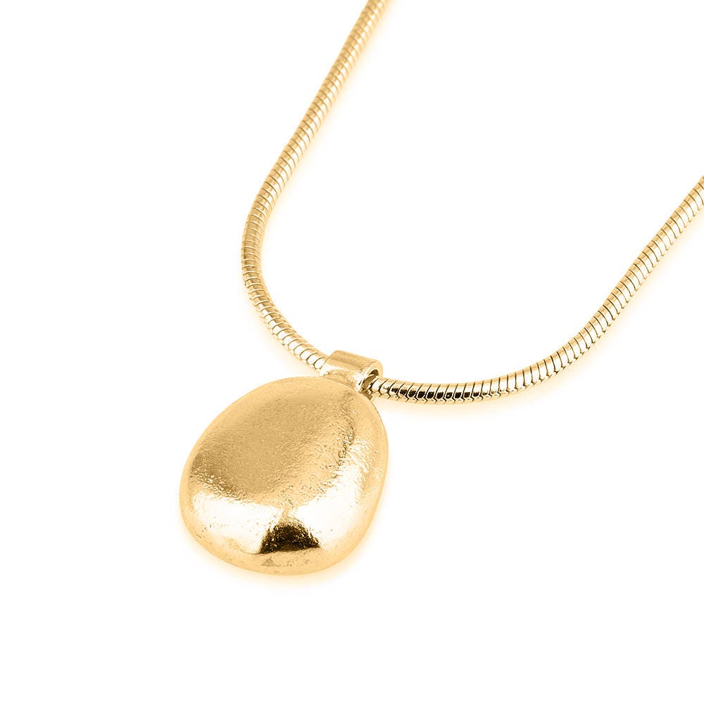 14K Gold Drop Necklace, 14K Gold Stone Necklace, 3D Ellipse Necklace ...