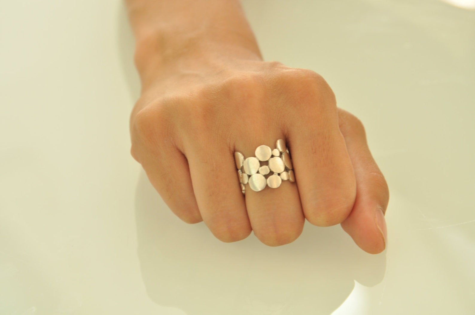 Filled Bubble Silver Ring, Sterling Silver Circle Ring, Everyday Woman ...