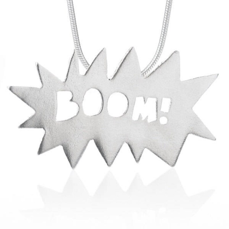 BOOM Sterling Silver Pendant, Comic Book Silver Necklace, Pow Bang Boom ...