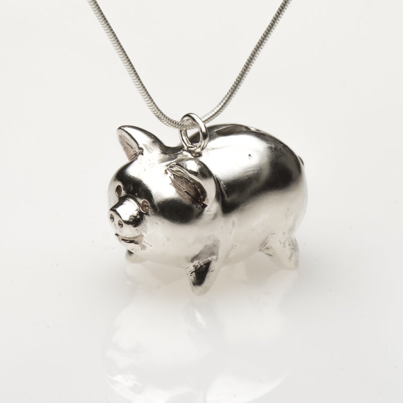 Piggy Bank Silver Pendant, Pig Necklace, Silver Piggy Bank Charm ...