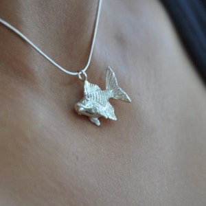 Goldfish Silver Pendant, Gold Fish Silver Charm Necklace, Silver Fish ...