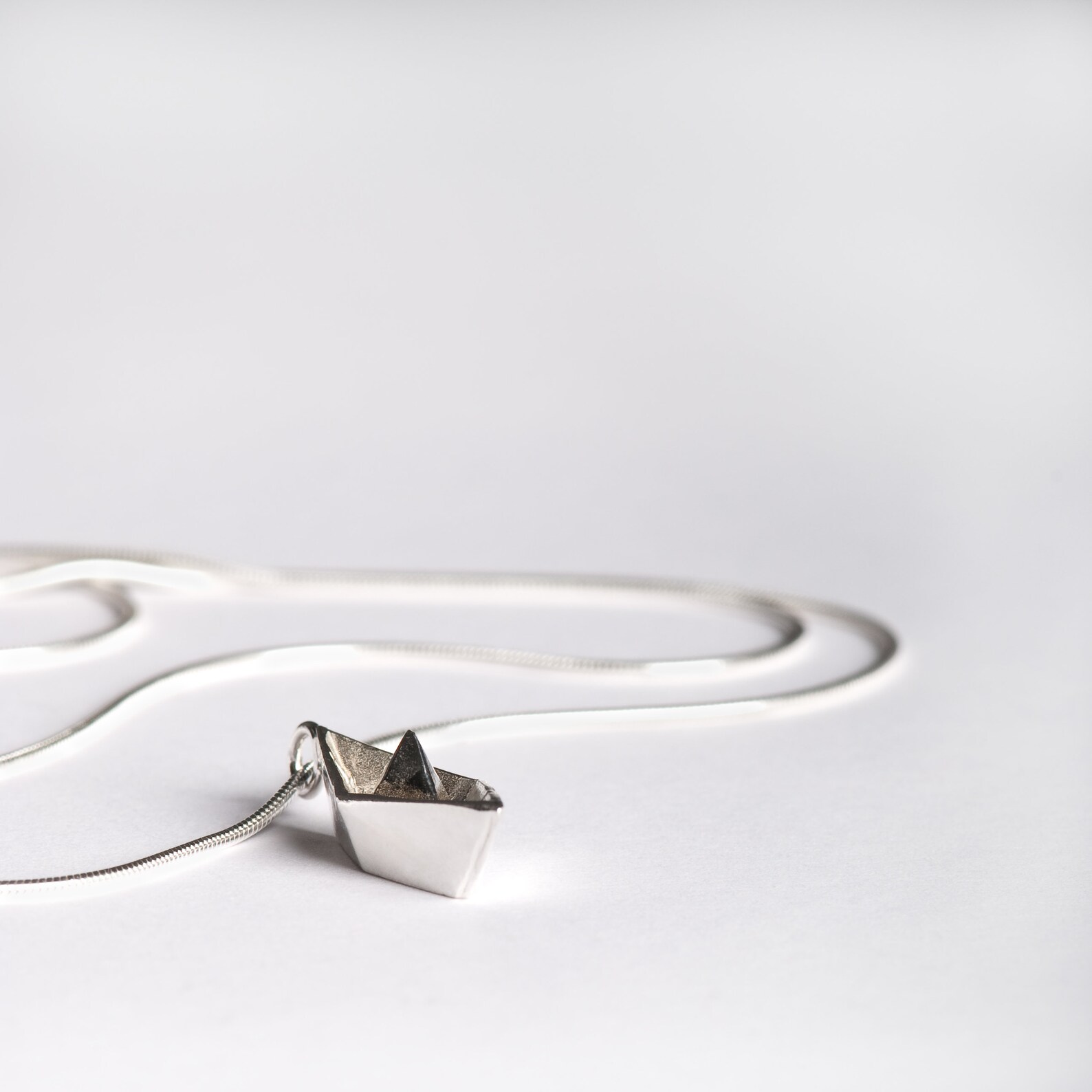 Origami Boat Pendant, Silver Origami Boat Necklace, Origami Ship Silver ...