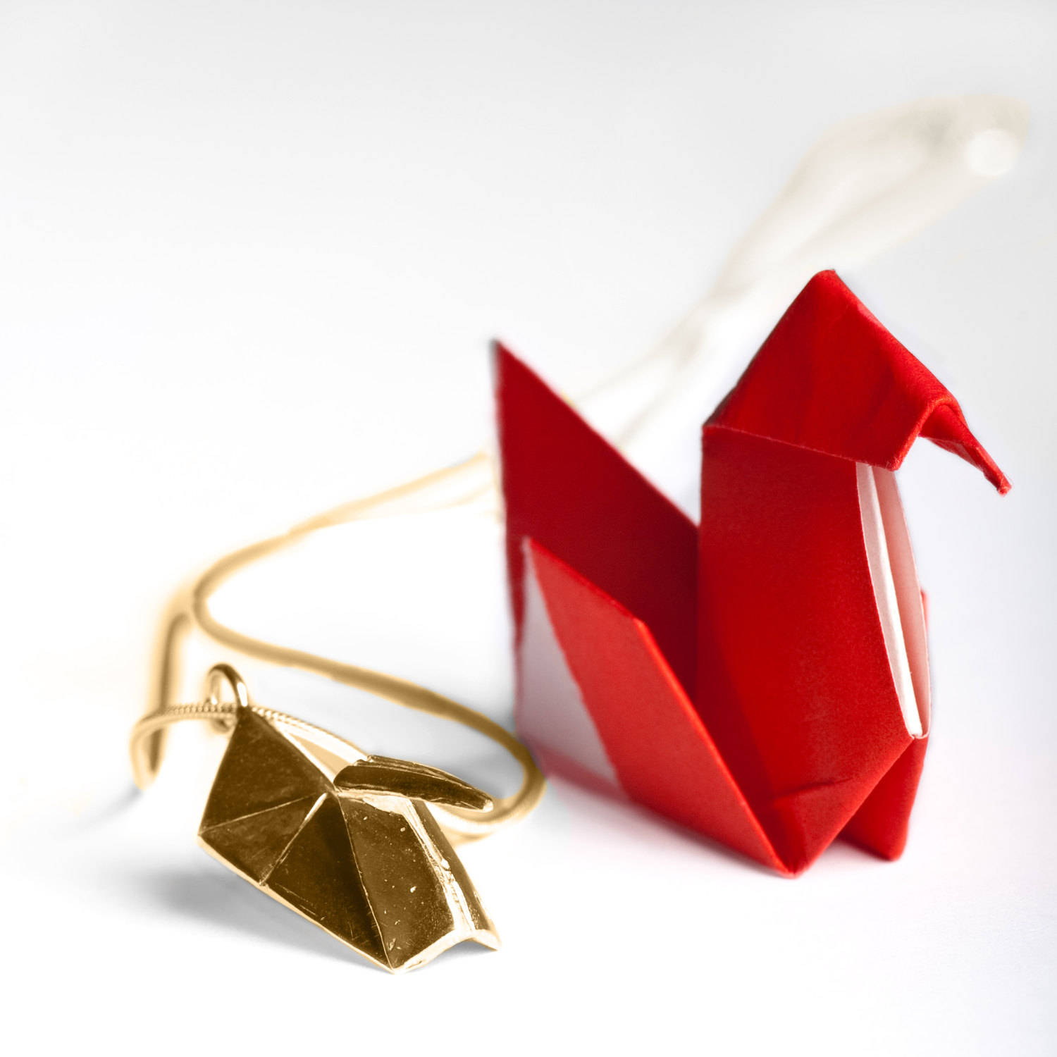 Swan Origami Paper Gold Pendant Origami Necklace 14K Gold - Etsy