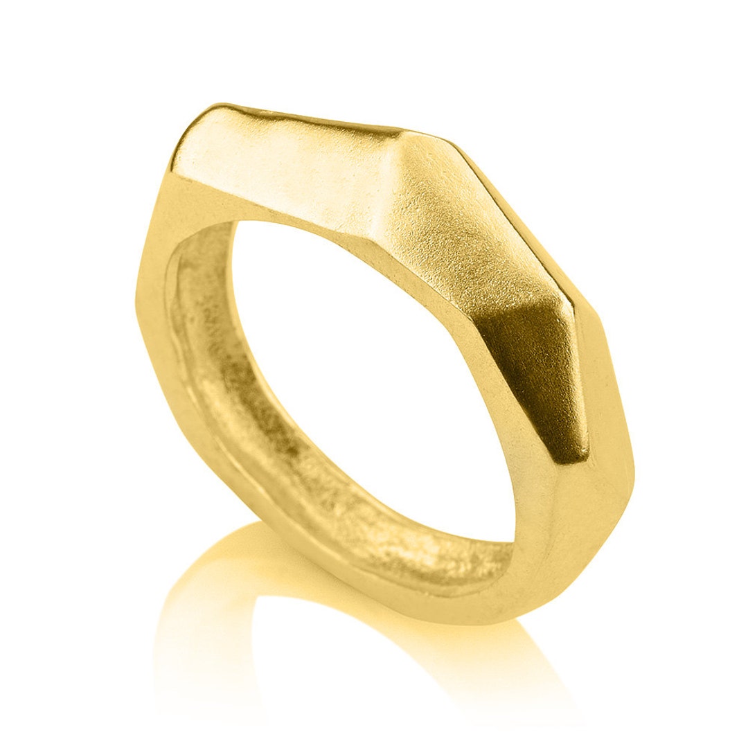 14K Gold Faceted Ring Geometric Gold Ring Statment Ring - Etsy