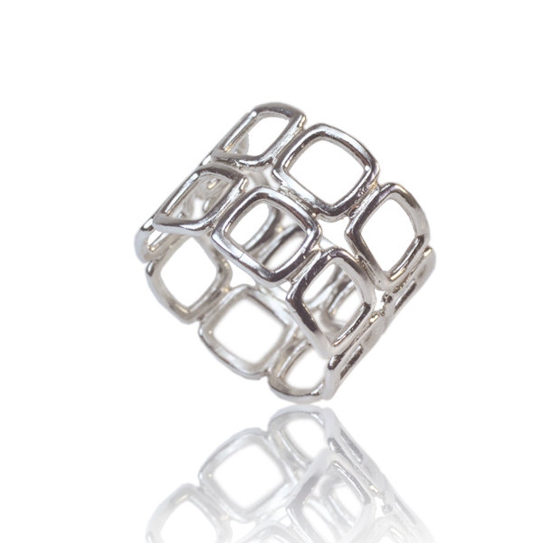 Square Ring, Sterling Silver Squares Ring, Modern Square Ring, Open ...