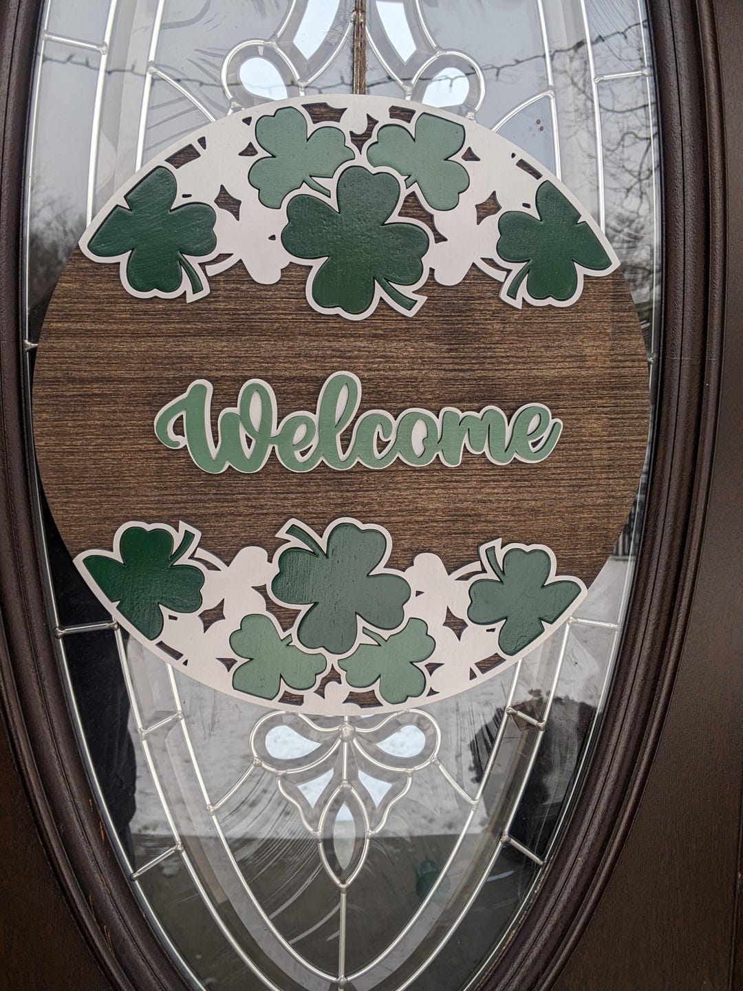 Shamrock Welcome Door Sign, Welcome Wood Door Sign, Green & White Door ...