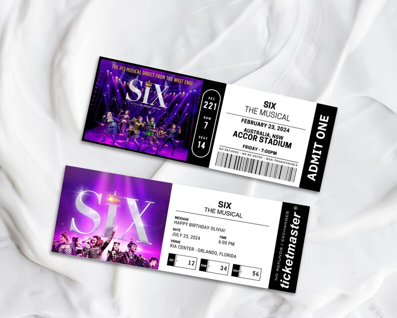 Six Editable Theatre Ticket, Six the Musical 2024, Memorabilia Surprise ...
