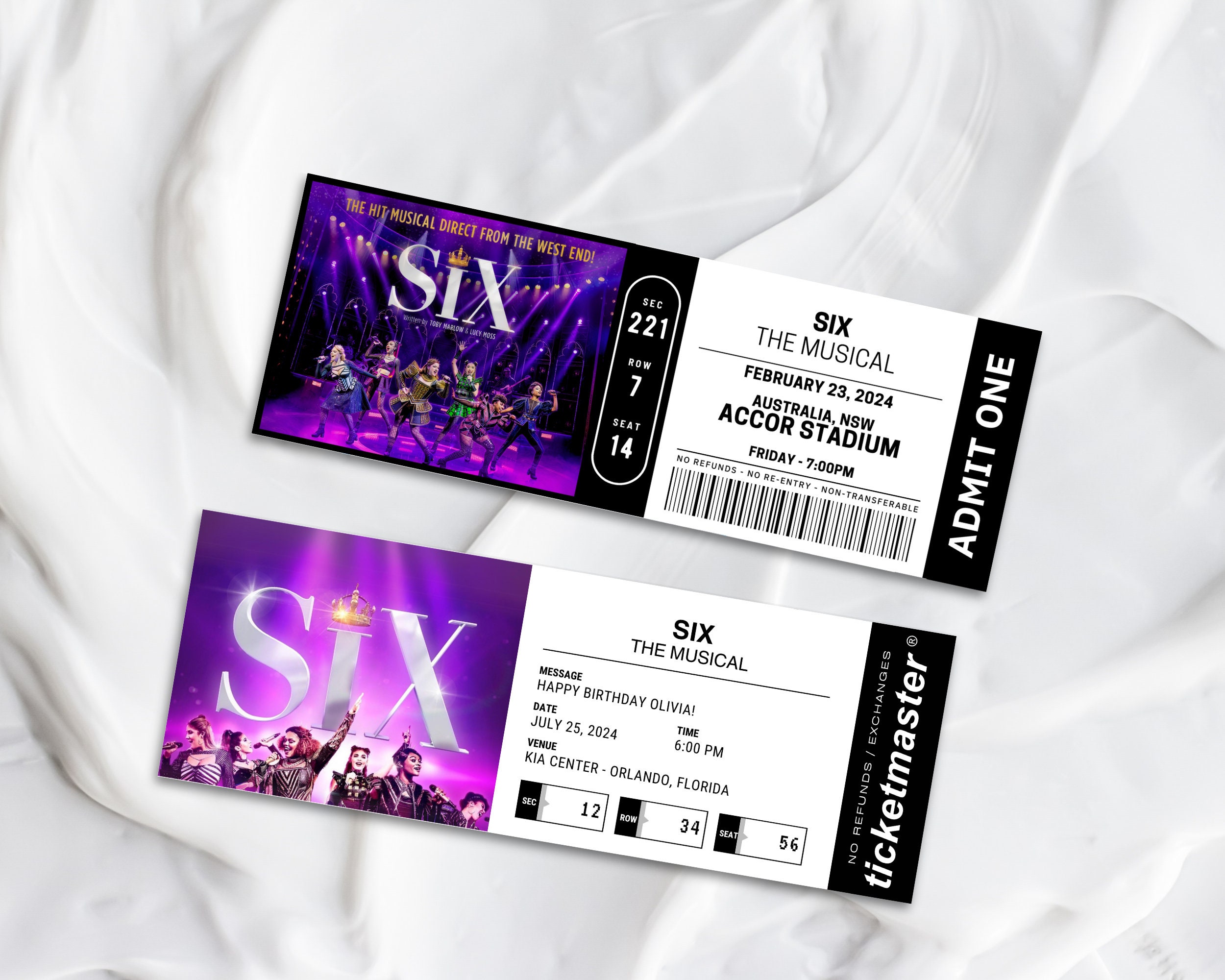 Six Editable Theatre Ticket, Six the Musical 2024, Memorabilia Surprise ...