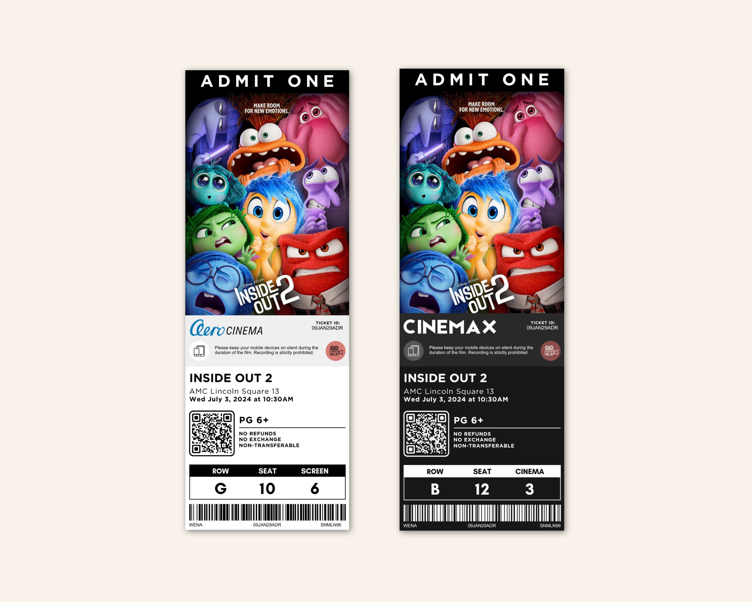 Inside Out 2 Movie Ticket, Inside Out 2 Movie Party Invitation ...