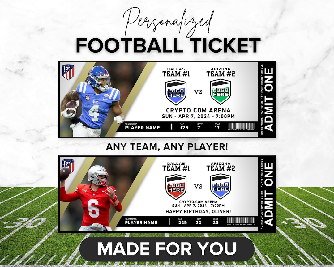 Football Ticket Gift Personalized Football League, College Game Custom ...