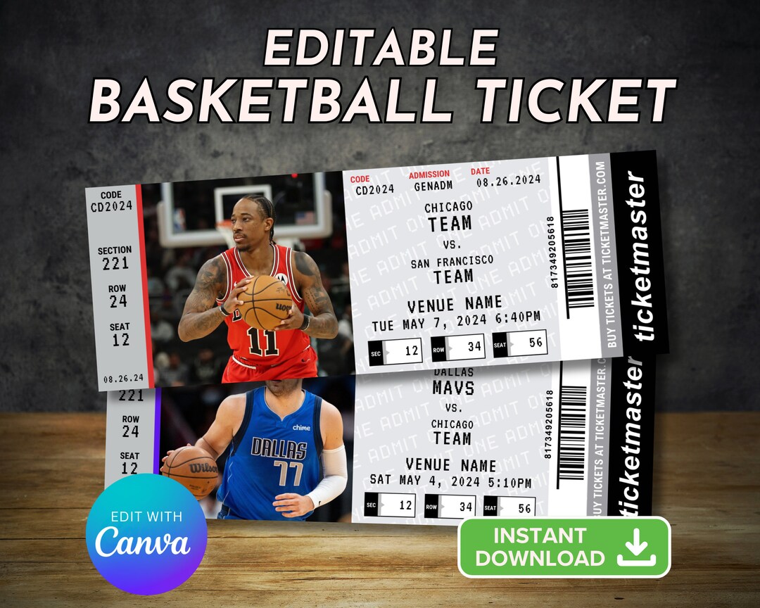 Editable Basketball Ticket, Basketball Game Surprise Gift, Custom ...