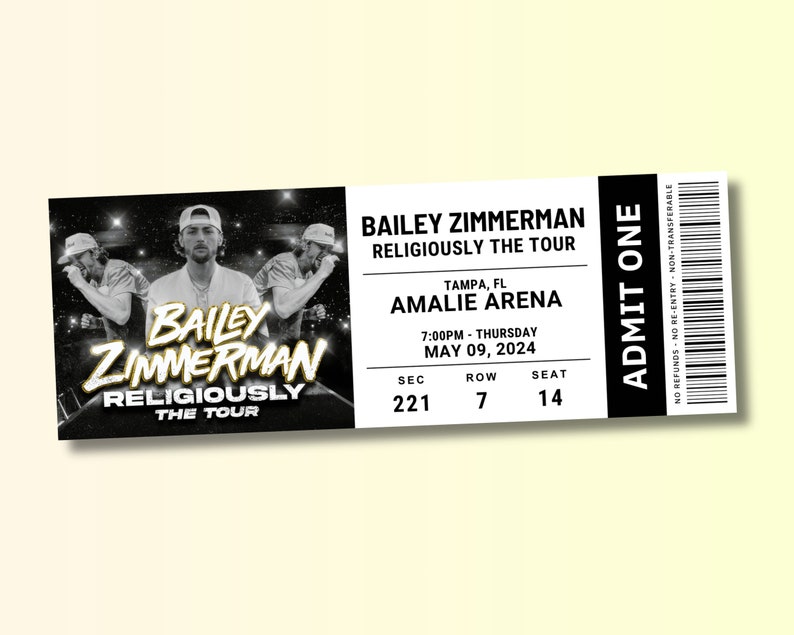 Bailey Zimmerman Editable Ticket, Bailey Concert 2024, Memorabilia Tour ...