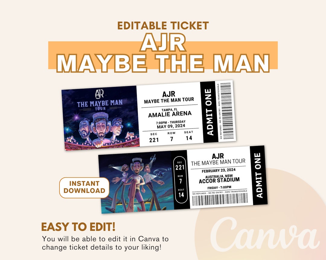 AJR Editable Concert Ticket, AJR Maybe the Man 2024, Memorabilia ...