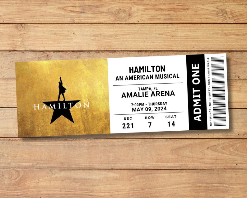 Editable Hamilton Ticket, Hamilton Broadway Musical Ticket 2024 ...