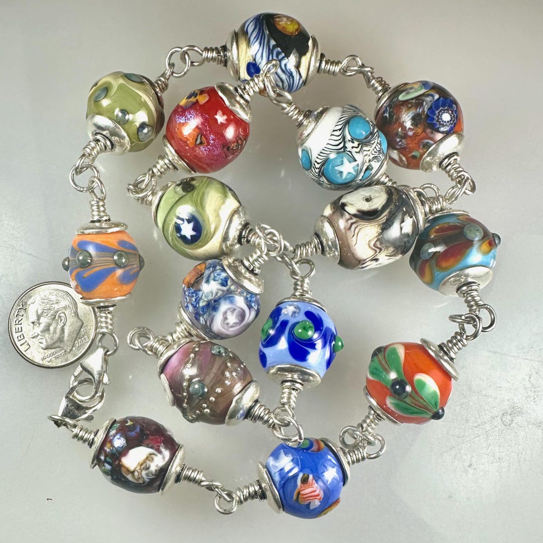 Necklace Kate's Lamp Work Art Glass With Strong Sterling Silver Setting ...