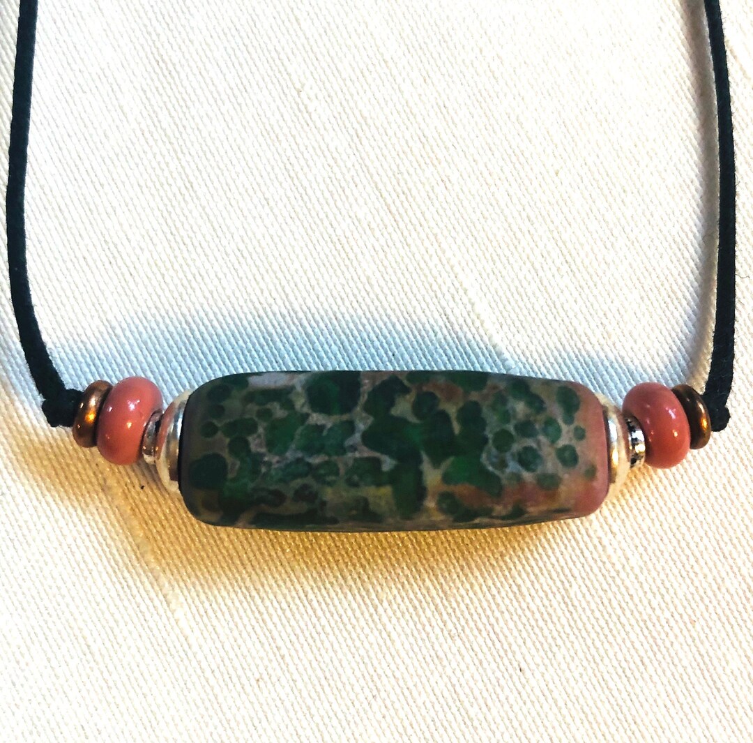 Lamp Work Glass Bead Pendant Necklace on Cord With Two Sliding Knots by ...
