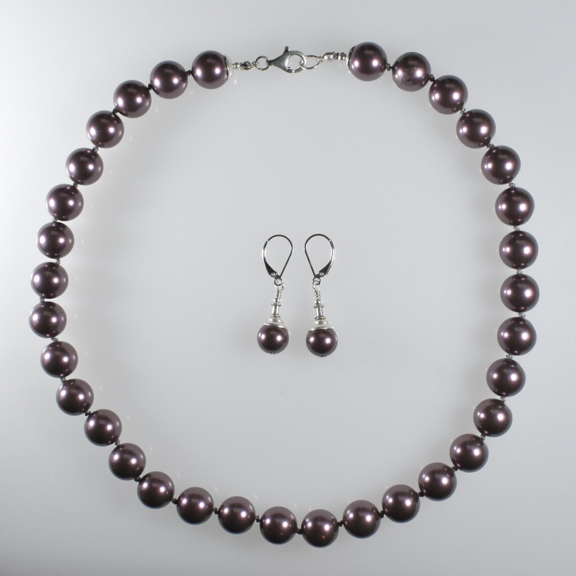 Swarovski Crystal Pearl Necklace Set Maroon 19 Ins.. Hand Knotted ...