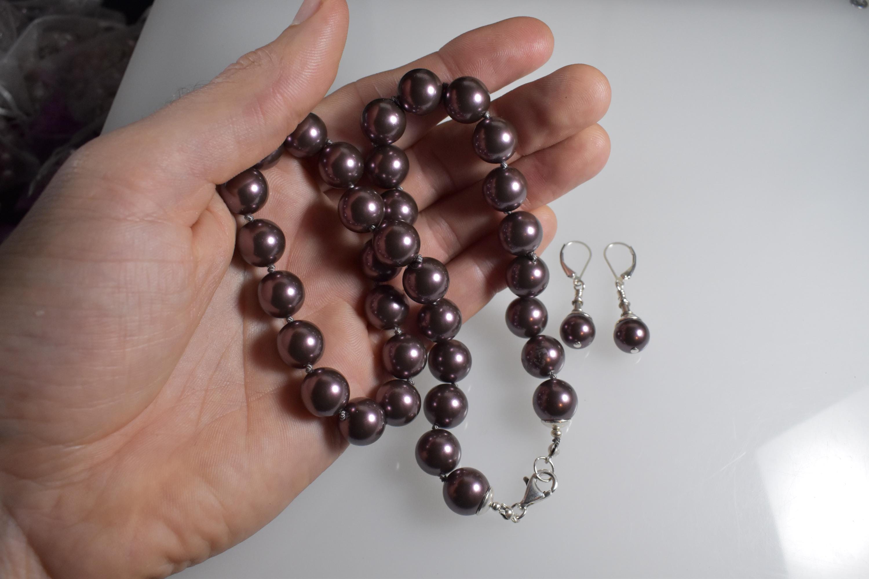 Swarovski Crystal Pearl Necklace Set Maroon 19 Ins.. Hand Knotted ...