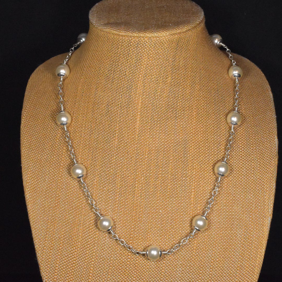 Necklace Sterling 23 Inches Silver Heart Clasp! 12 MM Swarovski Pearls ...