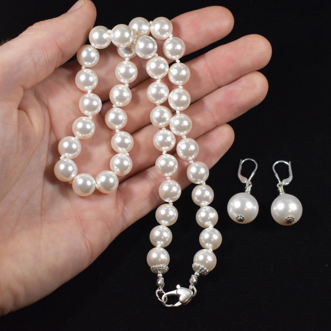 Swarovski Pearl Necklace 18 Inches Hand Knotted, Sterling Clasp and ...