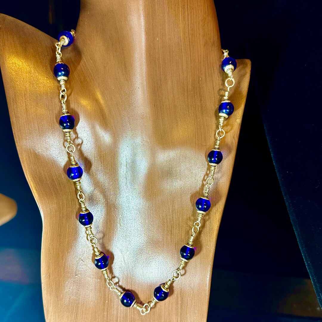 Cobalt Blue Glass Necklace in Sterling Silver... 22 Inches 2 Clasps. - Etsy