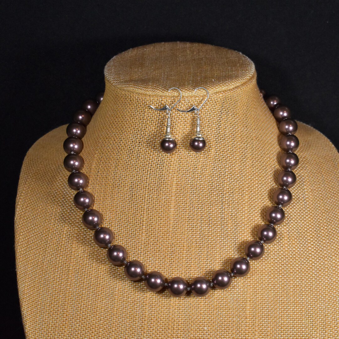 Swarovski Crystal Pearl Necklace Set Maroon 19 Ins.. Hand Knotted ...
