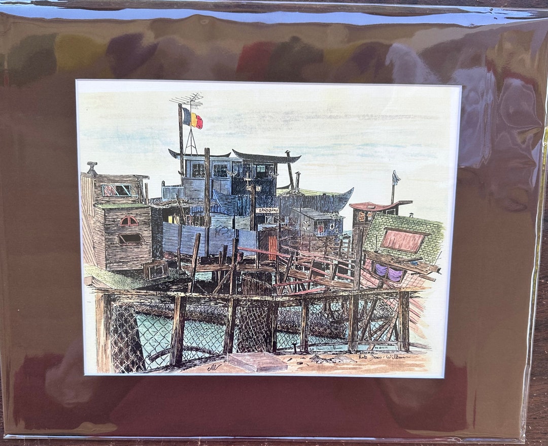 Sausalito Waterfront History Pen and Ink Print the Sandbarge 1979 by ...