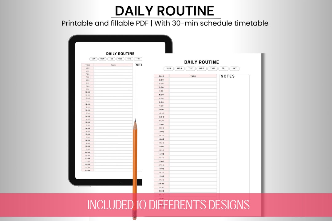Digital Daily Routine Planner PDF - 30-min Schedule, Notes, Day Tracker ...