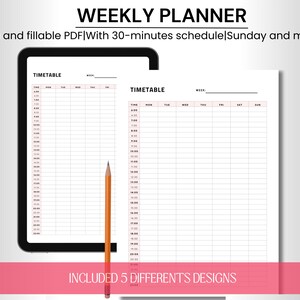 Weekly Planner Timetable 5 Designs, A4/a5/letter Size, Sunday or Monday ...